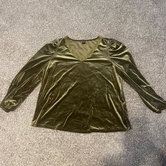 Tops | Whimsigoth Green Velvet Lace Puff Sleeve Top | Poshmark